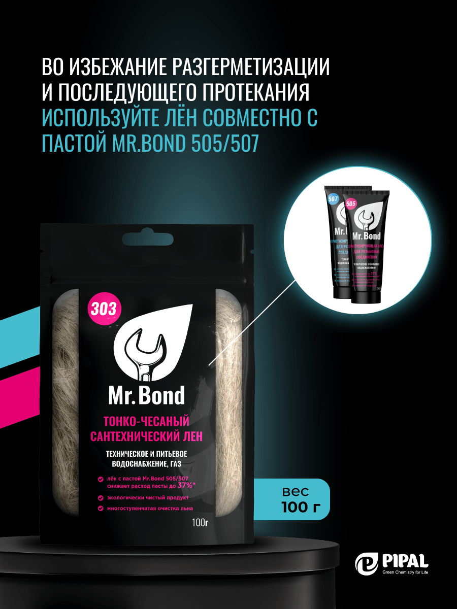 Лен сантехнический Mr.Bond 303 MB5030300100 100г УТ-00167972 - купить в ...